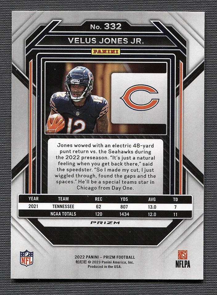 2022 Panini Prizm Red White and Blue #332 Velus Jones Jr. RC | eBay