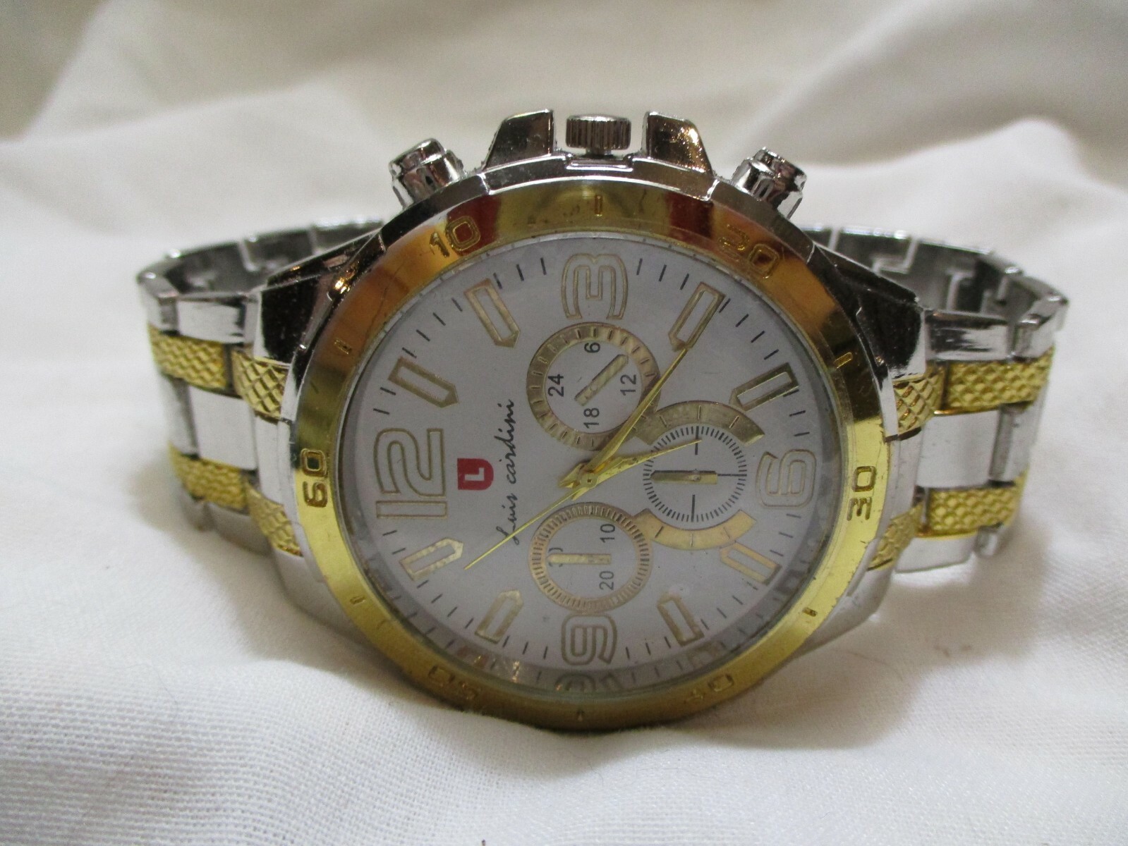 Luis Cardini Watch, Big Face, Metal Link Bracelet Band, WORKING! | eBay