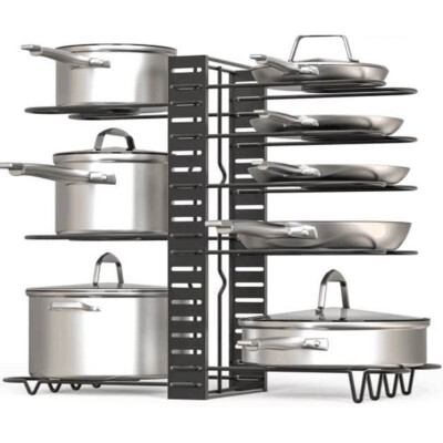 8 Tier Pot Rack with 3 DIY Methods, Adjustable Pan Organizer Rack for ...