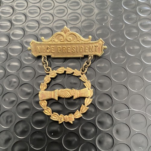 Vintage Vice President Metal Pin Back Badge Hanging Handshake ...