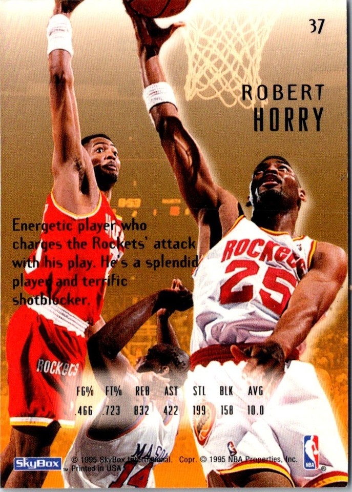 1994 SkyBox E-Motion Robert Horry #37 Houston Rockets Basketball Card ...