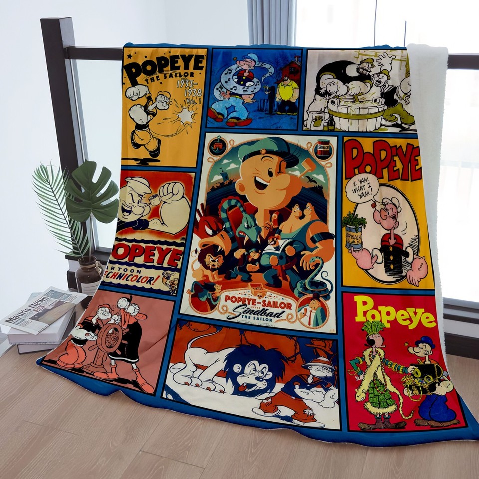 Popeye Blanket, Popeye the Sailor Cartoon Fleece, Sherpa Blanket Soft and Cozy | eBay