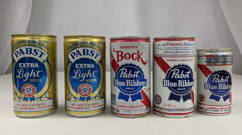 5 Random Pabst Blue Ribbon Beer Cans Brock Extra Light 12 fl oz 7 fl oz ...