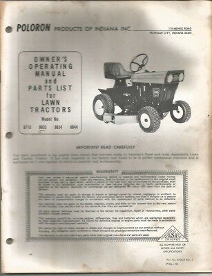 Original Poloron Operators Manual Parts List 9710 9832 9834 9844 Lawn ...