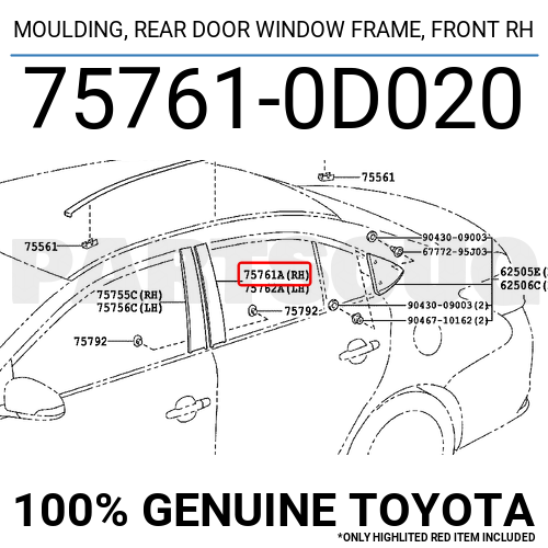 757610D020 Genuine Toyota Moulding Rear Door Window Frame Front RH ...