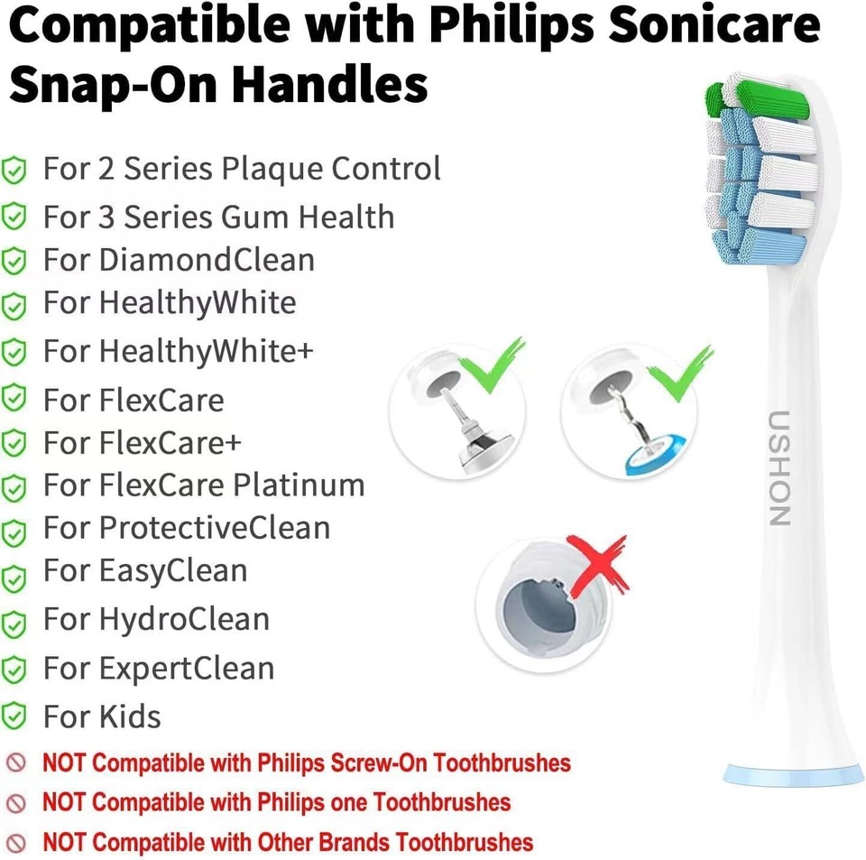 Replacement Toothbrush Heads Compatible with Phillips Sonicare Snap-on ...