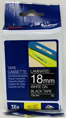 BROTHER TZe-345 Tape Original White On Black 18mmX8mt P-Touch 500/1800 ...