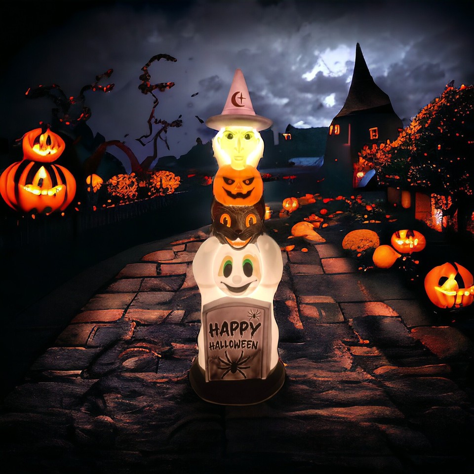 Halloween Blow Mold Totem Pole Witch Pumpkin Cat Ghost Tombstone 42 ...