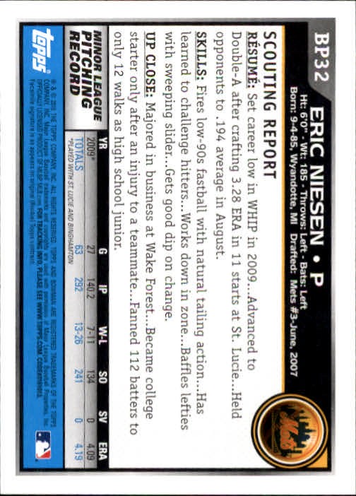 2010 Bowman Prospects Baseball #BP32 Eric Niesen | eBay