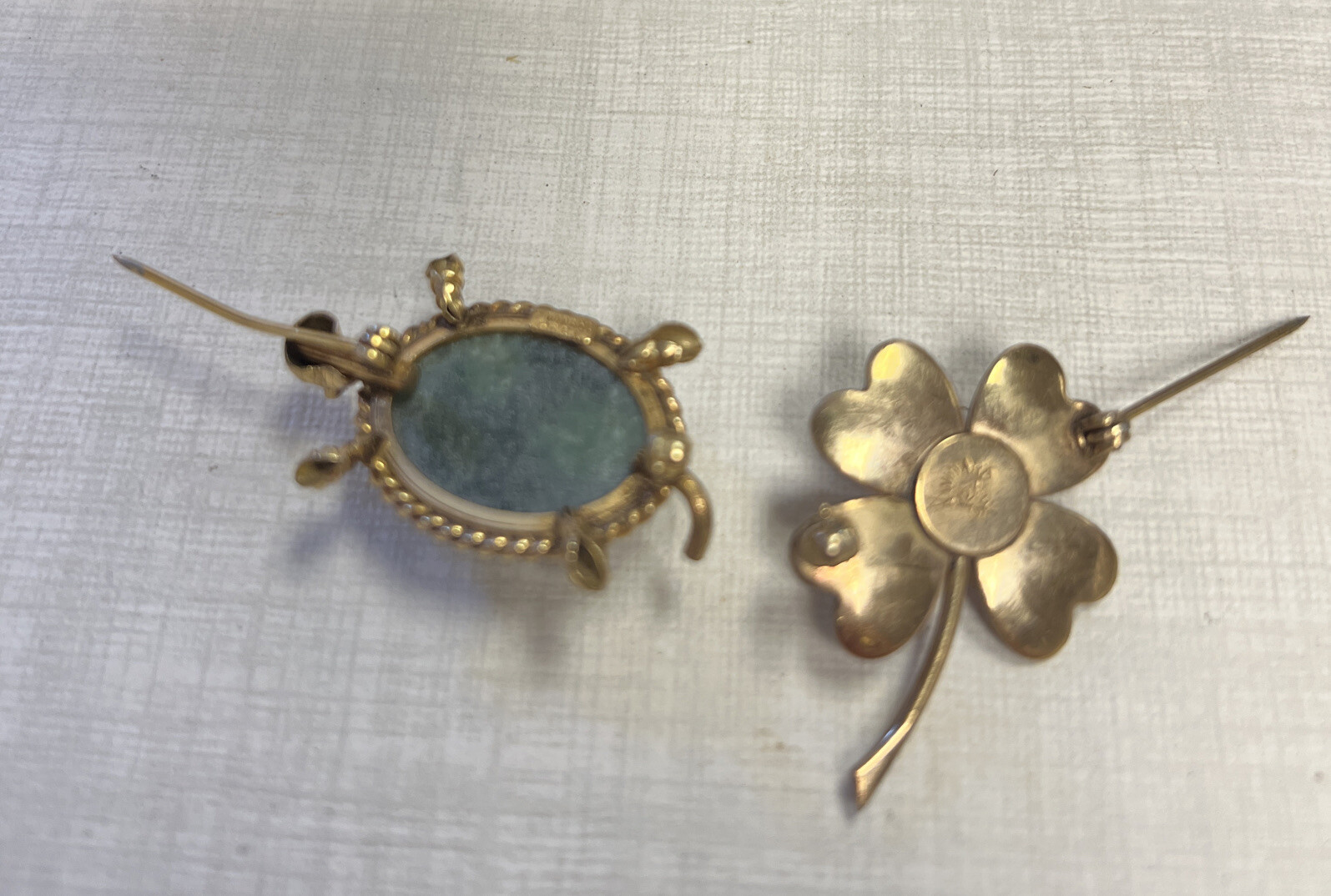 Vintage WINARD 12K Gold Filled Jade Turtle and 4 Leaf… - Gem