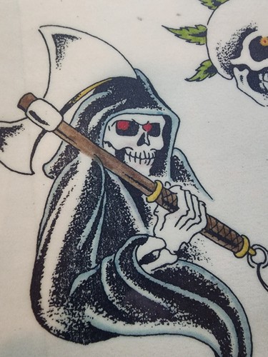 RARE 1980 Mike Rollo Malone Vintage Tattoo Flash Sheet Biker Reaper ...