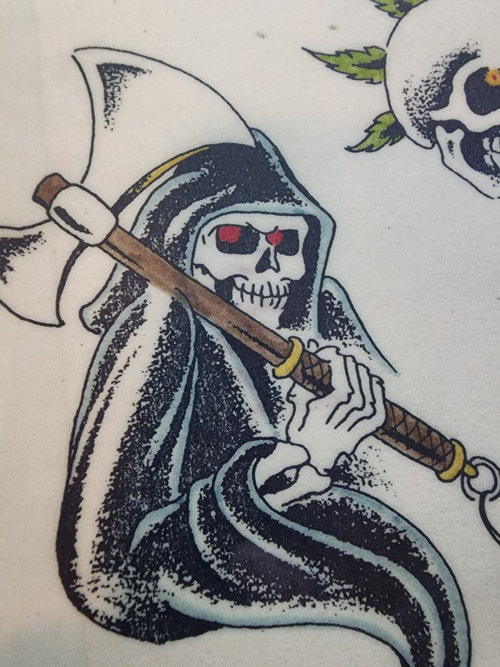 RARE 1980 Mike Rollo Malone Vintage Tattoo Flash Sheet Biker Reaper ...