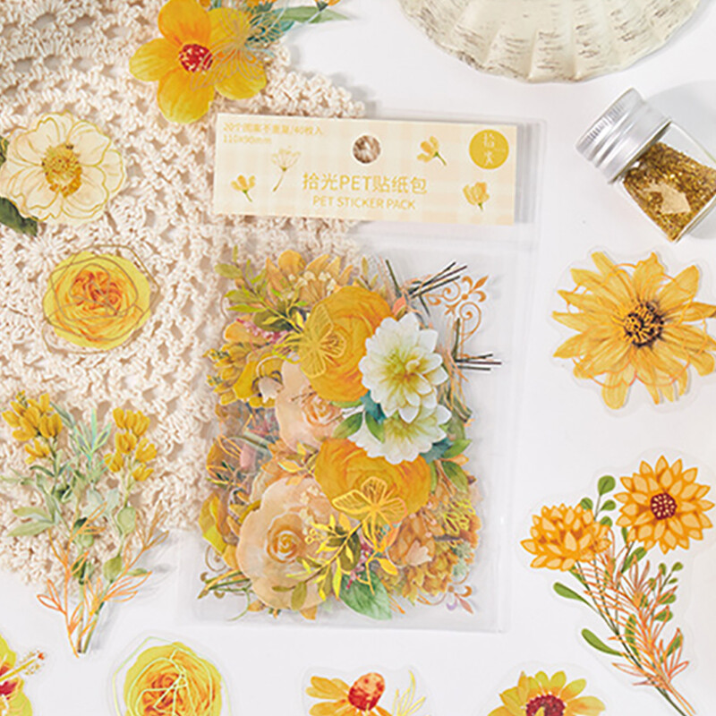 6 Styles 40Pcs/Bag Aesthetic Flower Stickers Fresh Plant Junk Journal ...