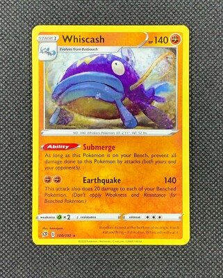 Whiscash Non-Holo Rare (100/192) Pokemon Rebel Clash SWSH02 | eBay ...