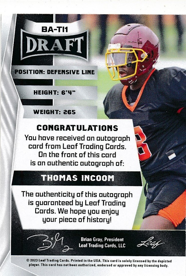 THOMAS INCOOM 2023 Leaf Draft Football AUTO RC BRONCOS | eBay
