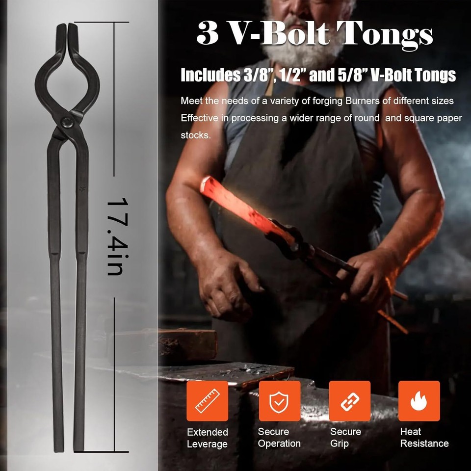 1/4 Flat Jaw,Pick Up,Scroll,V-Bit Tongs Beginner Blacksmith Forge Tongs ...
