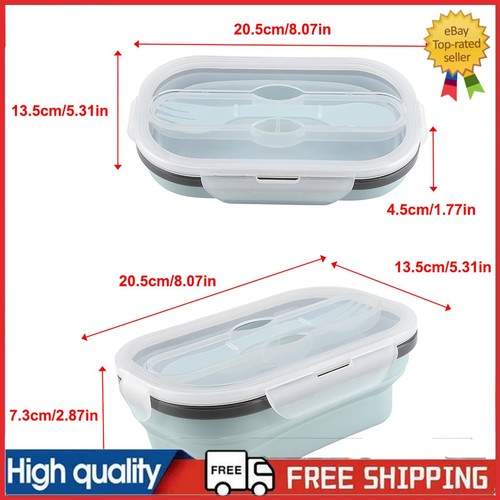 Silicone Foldable Lunch Box Blue Food Grade Portable Rectangular Food ...