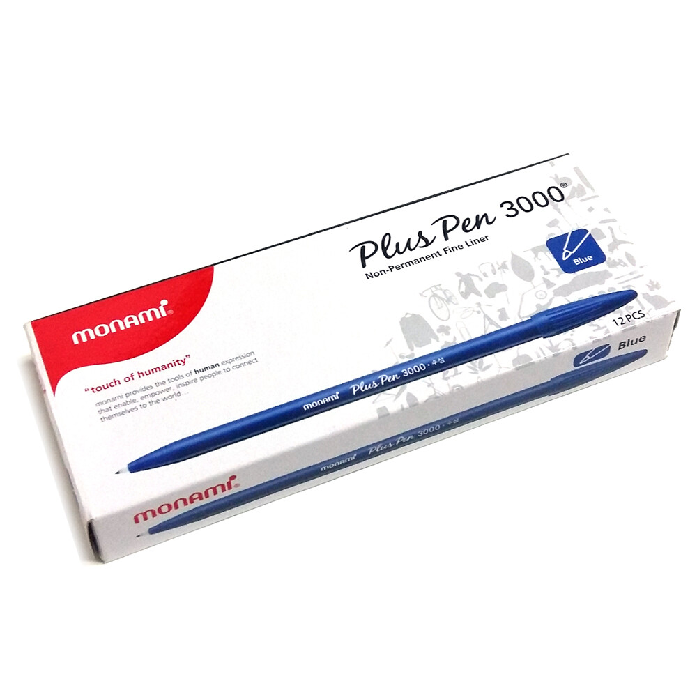 Monami Plus Pen 3000 Water-Based Marker Blue Color Felt Tip Pen 0.4mm ...