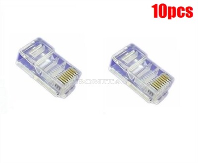 10Pcs End Plug Lan Connector RJ45 CAT5 CAT5E 8P8C Modular Network Cable ...