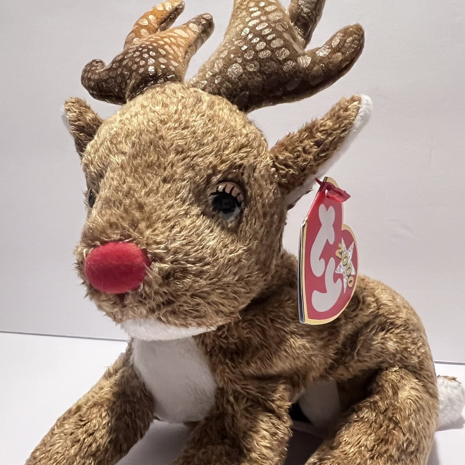 TY Beanie Baby ROXIE the Reindeer Red Nose NWT Vintage Ty Stuffed ...
