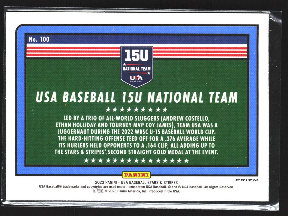 2023 Panini USA Baseball Stars & Stripes 15U National Team #100 Silver ...