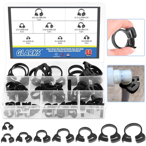 48pcs 8 Size Heavy Duty Black Double Gripping Nylon Hose Clamps Set 6. ...