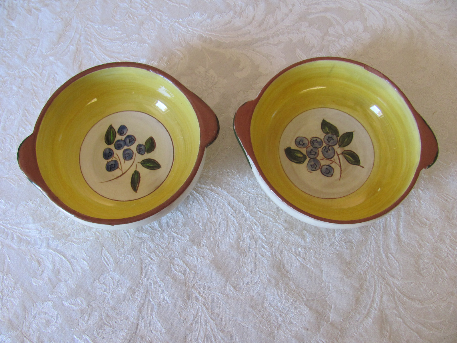 Stangl Pottery Blueberry-Yellow w Blueberry Center-USA- 2 Lugged Bowls ...