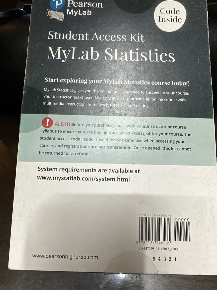 Mylab Statistics with Pearson Etext -- Standalone Access Card -- For Elementary | eBay