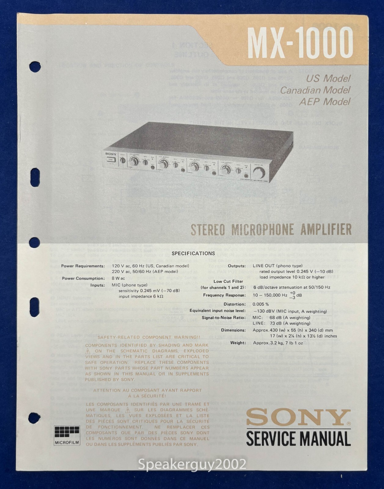 Original Sony MX-1000 Stereo Microphone Amplifier Service Manual | eBay