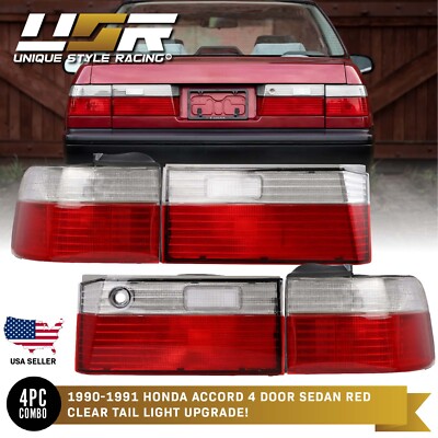 1990-1991 Honda Accord 4D JDM Style Red/Clear Rear Tail Light Assembly ...