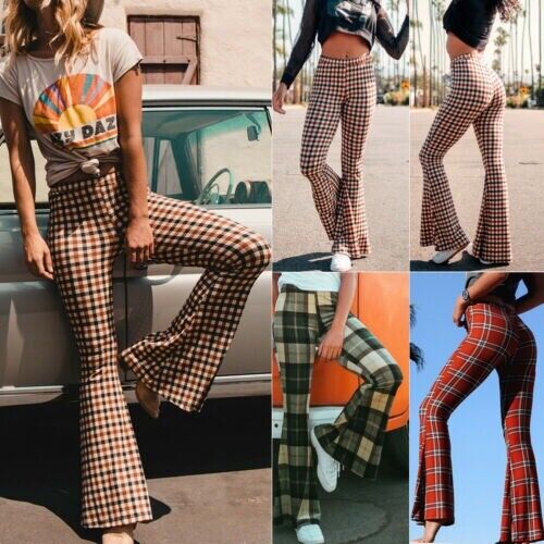 90s Plaid Wide Leg Trousers Hippie Vintage Checkered Bell 90s Plaid Wide Leg Trousers Hippie Vintage Checkered Bell