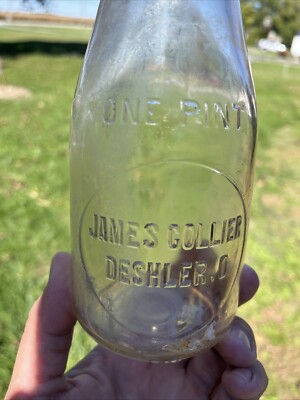 RARE Deshler Ohio JAMES COLLIER DAIRY Pint Milk Bottle Napoleon Leipsic ...