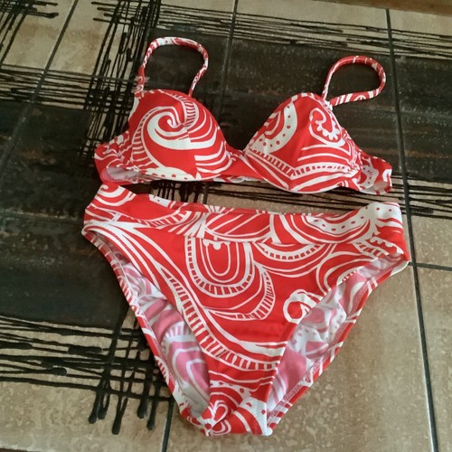 CALZEDONIA COBEY RED WHITE RETRO STYLE PADDED WIRED TOP HIGH LEG BIKINI ...