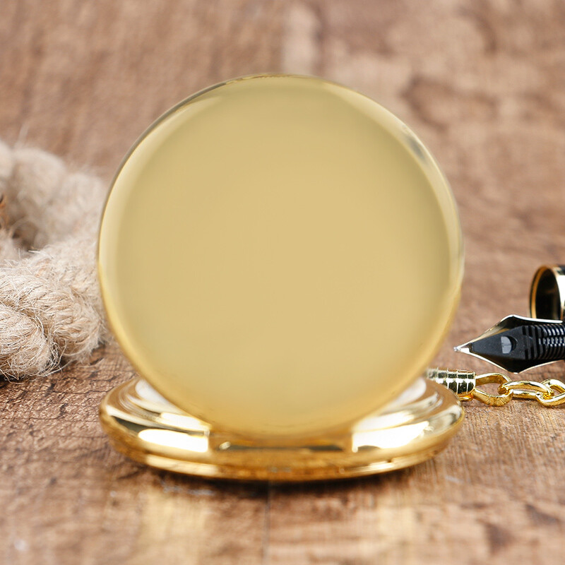 Golden Smooth Quartz Pocket Watch Fob Chain Arabic Numerals Dial for ...