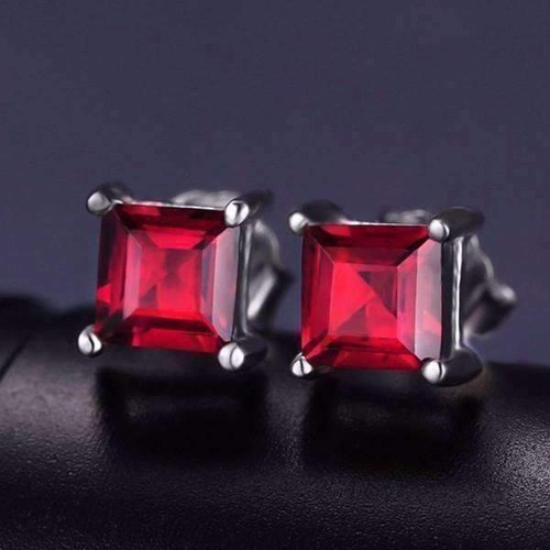 Women's 2Ct Princess Cut Simulated Red Ruby Solitaire Stud Earring 925 ...