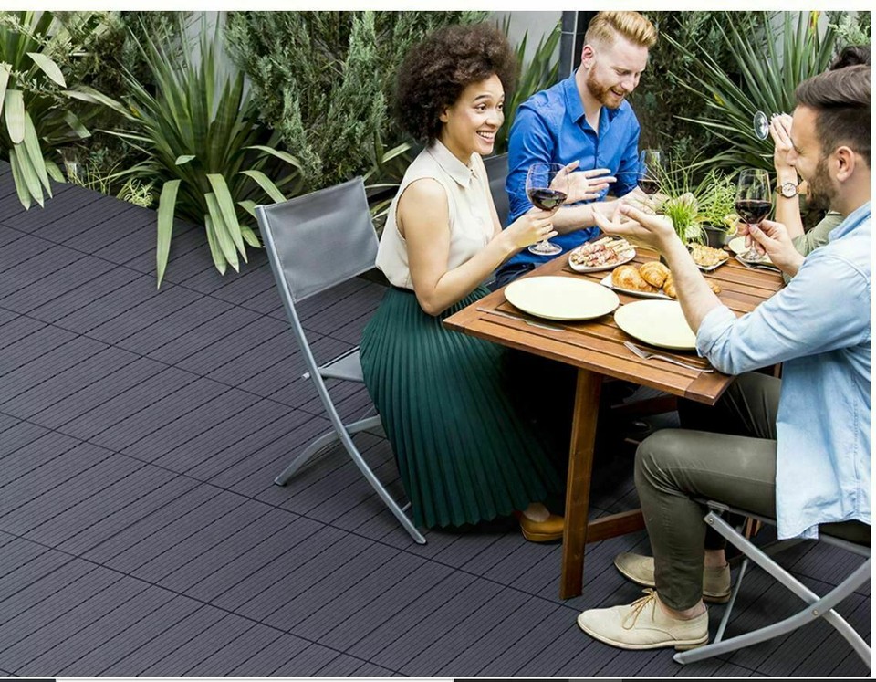10 Garden Interlocking Decking Tiles - Recycled Rubber Material - 30 x ...