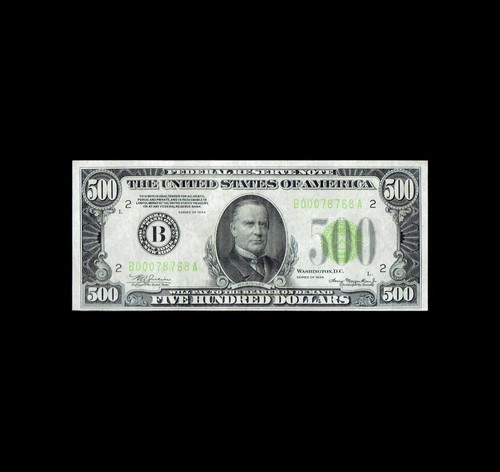 RARE 1934 $500 FEDERAL RESERVE LIGHT LIME GREEN SEAL SUPERB NEAR ...