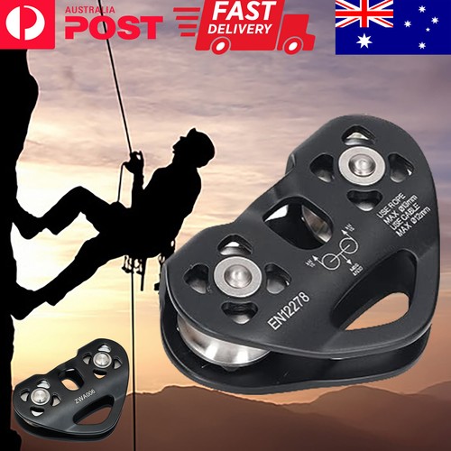 30KN Aluminium Dual Pulley Zip Line Tandem Cable Trolley Rock Climbing ...