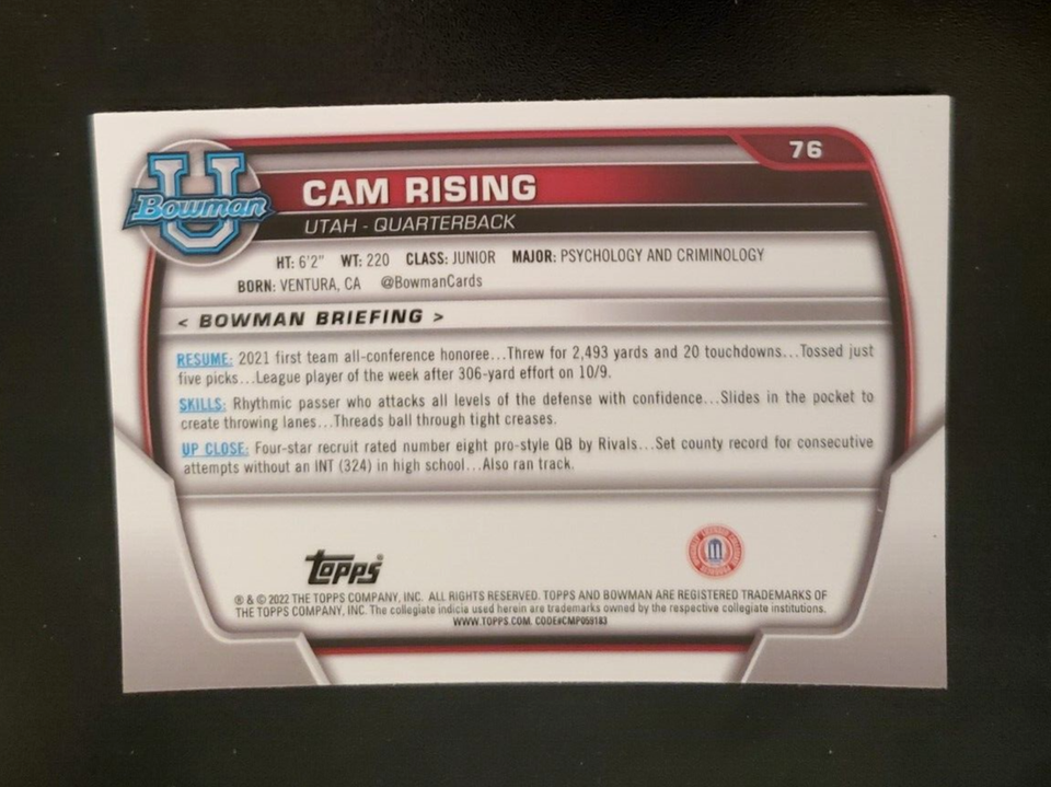 2022 Bowman U Chrome 1st CAM RISING Utah Utes card #76 Mint | eBay