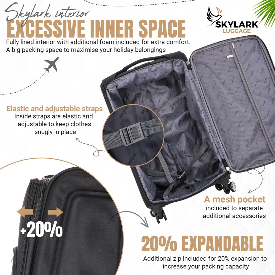 4 Wheel Suitcase Large XL Medium Cabin Expandable Lightweight Soft ...