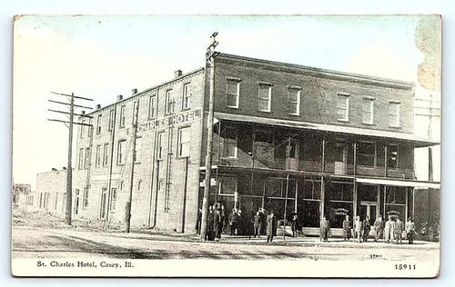 CASEY, IL Illinois ~ Street Scene ST. CHARLES HOTEL c1910s Clark County ...