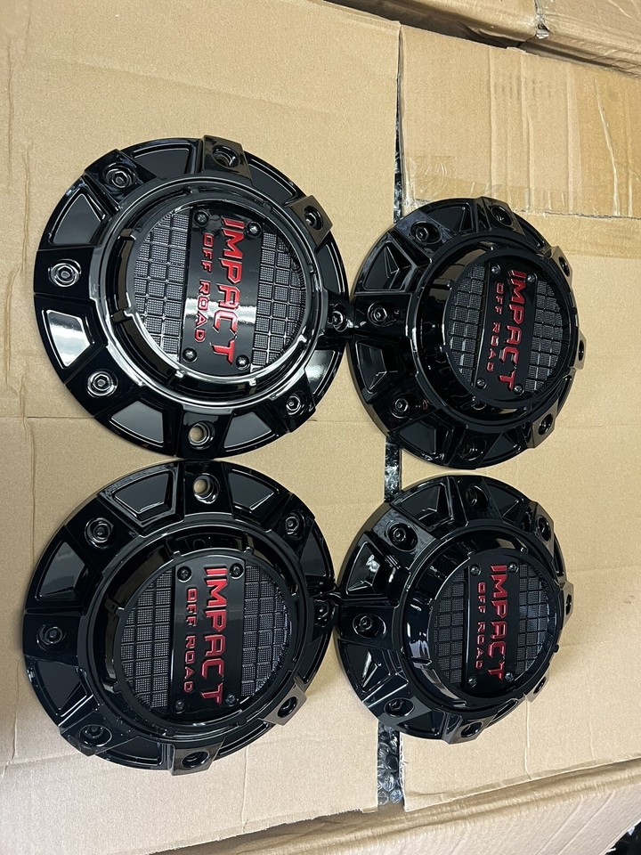 Impact Off-Road Gloss Black W/Red Logo Wheel Center Caps 0144 1216 (Set ...