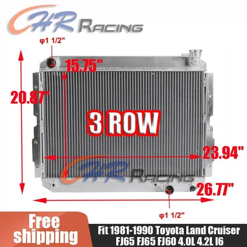 3 Row Aluminum Radiator For 1981-1990 Toyota Land Cruiser FJ65 FJ60 4 ...