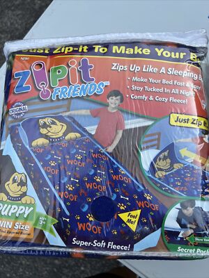 Zipit Friends Bedding Set Fleece Twin Bed Sleeping Bag Blue Puppy 38" x ...