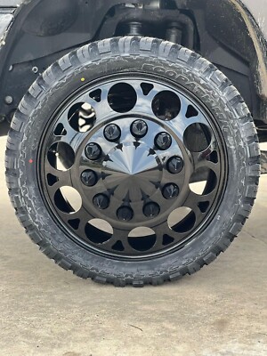 24” CUSTOM CUT ALCOA BLACK WHEELS DUALLY TRUCKS W/35125024 Tire caps ...