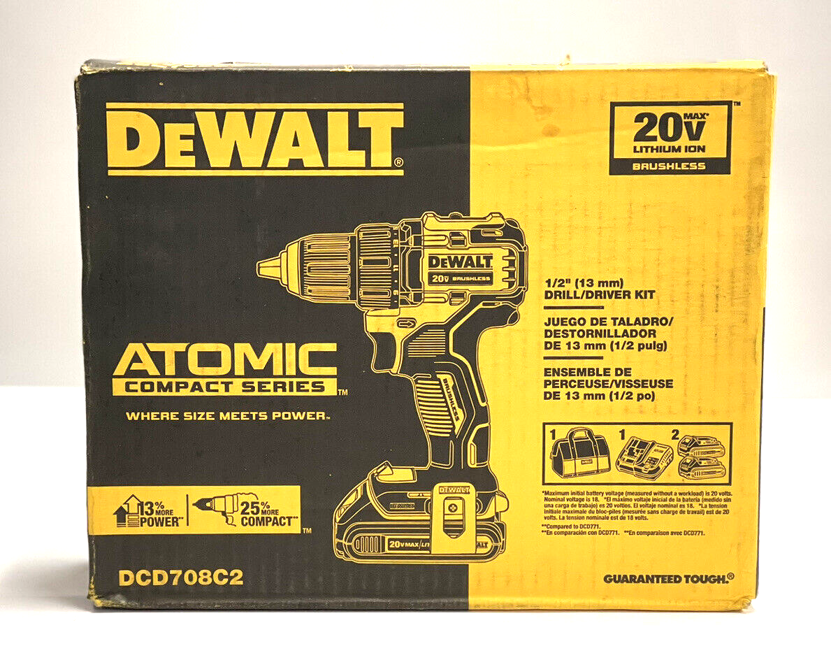 Dewalt DCD708C2 20V MAX Cordless Drill / Driver Kit, Compact, 1/2-Inch ...