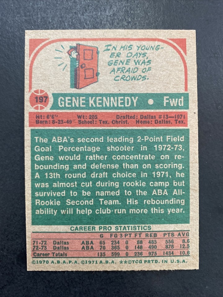 1973/74 TOPPS # 197 GENE KENNEDY DD 5459 | eBay