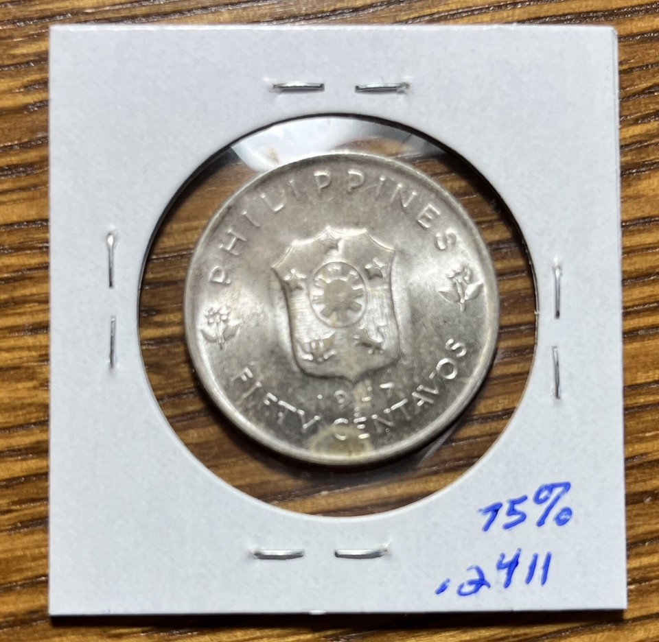 1947-S Philippines 50 Centavos MacArthur .750 Silver 200k Mintage, Lot ...