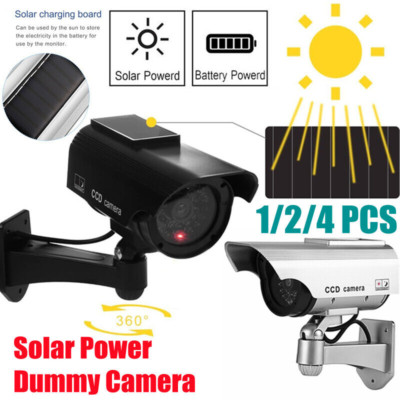 1-4PCS Solar Dummy Camera Security Surveillance CCTV Cam Fake Red IR ...