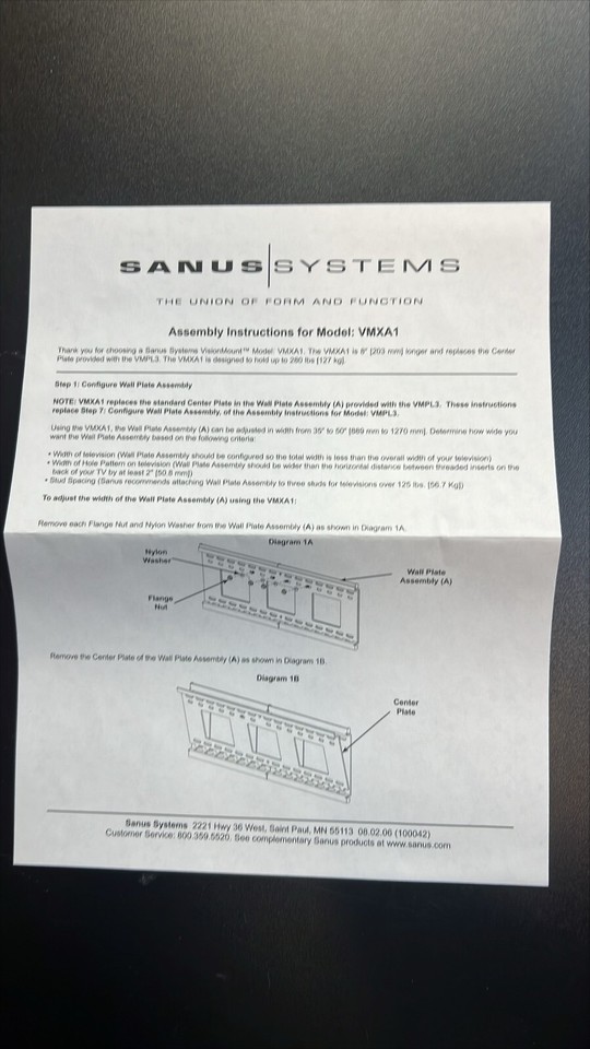 Sanus VMXA1b-01 Adapter Bracket for VMPL3 TV Wall Mount | eBay